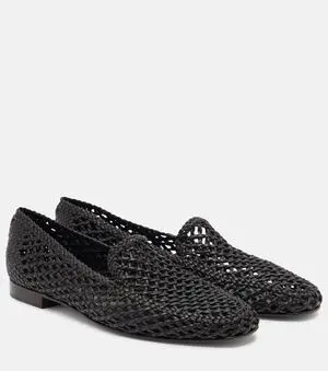 Le Monde Beryl Soft Woven Leather Slip-on Shoes - Black
