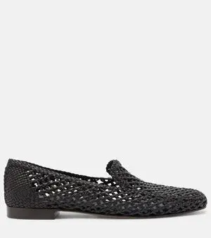 Le Monde Beryl Soft Woven Leather Slip-on Shoes - Black
