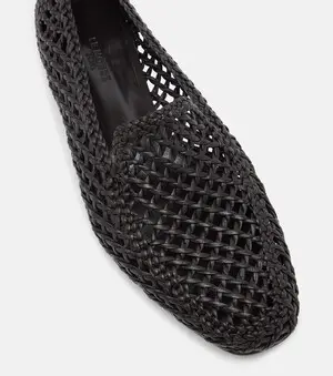 Le Monde Beryl Soft Woven Leather Slip-on Shoes - Black