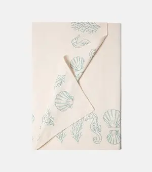 LES-OTTOMANS Embroidered Linen Tablecloth - Blue