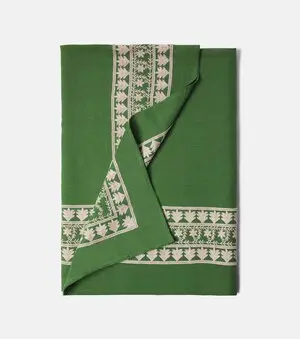 LES-OTTOMANS Embroidered Linen Tablecloth - Green