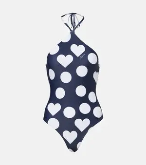 Jacquemus Bastide Printed Halterneck Swimsuit - Blue