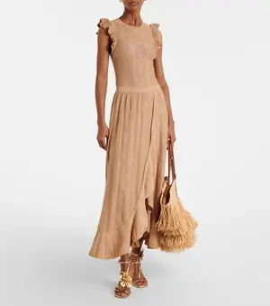 Zimmermann Aster Pointelle Lamé Maxi Skirt - Brown
