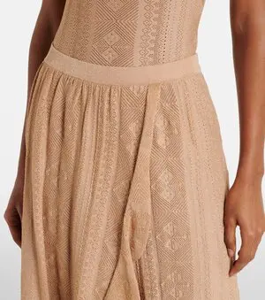 Zimmermann Aster Pointelle Lamé Maxi Skirt - Brown