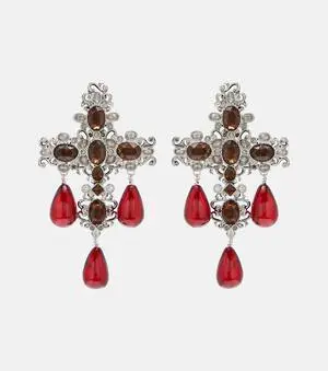 Saint Laurent Cross Embellished Clip-on Earrings - Red