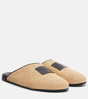 Givenchy Label Leather-trimmed Woven Mules - Beige