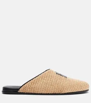 Givenchy Label Leather-trimmed Woven Mules - Beige