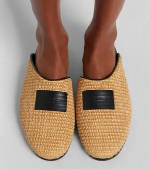 Givenchy Label Leather-trimmed Woven Mules - Beige