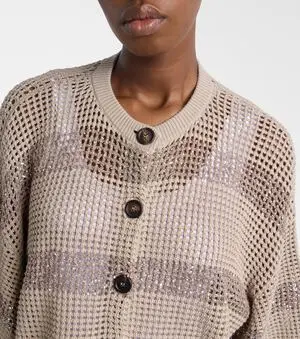 Brunello Cucinelli Sequined Cotton Cardigan - Beige