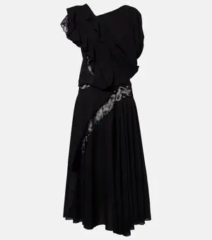 Junya Watanabe Asymmetric Lace-trimmed Midi Dress - Black