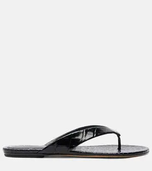 Le Monde Beryl Croc-effect Leather Thong Sandals - Black