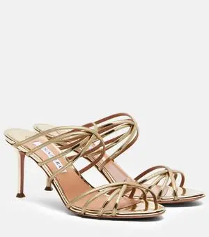 AQUAZZURA Mirrored Leather Mules - Gold