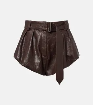 Magda Butrym Belted Leather Shorts - Brown