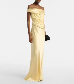 THE SEI Bardot Draped Silk Charmeuse Gown