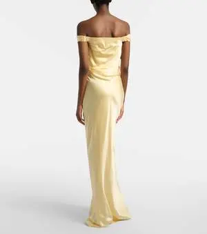 THE SEI Bardot Draped Silk Charmeuse Gown
