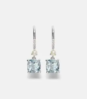 STONE AND STRAND 14kt White Gold Drop Earrings With Aquamarine, Pearl, And Diamond - Silver