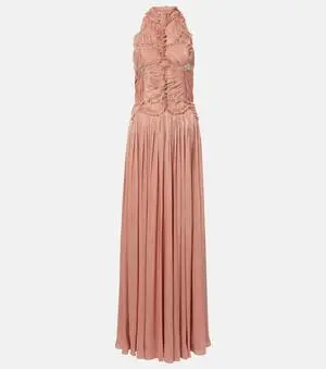 Costarellos Embellished Ruched Georgette Gown - Pink