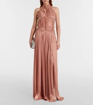 Costarellos Embellished Ruched Georgette Gown - Pink
