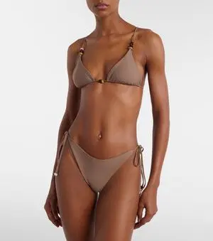 Jade Swim Via Beaded Bikini Top - Brown