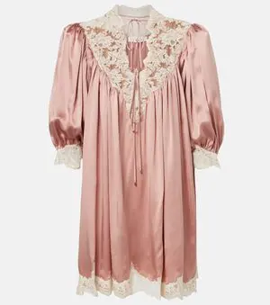 Chloé Lace-trimmed Silk Satin Minidress - Pink