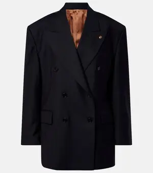 Versace Double-breasted Oversized Virgin Wool Blazer - Blue