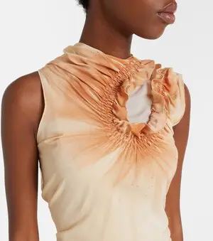 Victoria Beckham Asymmetric Smocked Silk Cocktail Dress - Beige