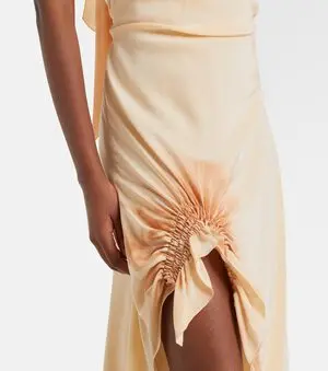 Victoria Beckham Asymmetric Smocked Silk Cocktail Dress - Beige