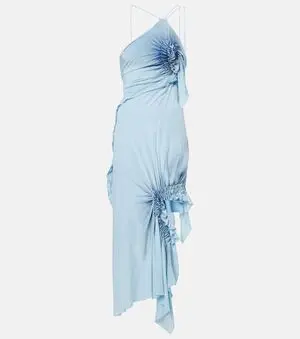 Victoria Beckham Asymmetric Smocked Silk Cocktail Dress - Blue