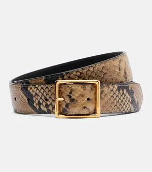 NILI LOTAN Gabriele Snake-print Leather Belt - Brown