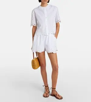 Veronica Beard Vivaldi Embroidered Cotton Shorts