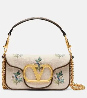 Valentino Garavani Locò Small Embroidered Top-handle Bag - Beige