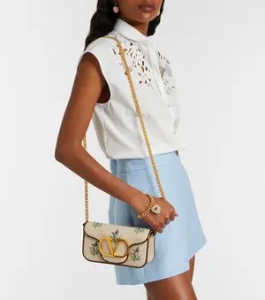 Valentino Garavani Locò Small Embroidered Top-handle Bag - Beige