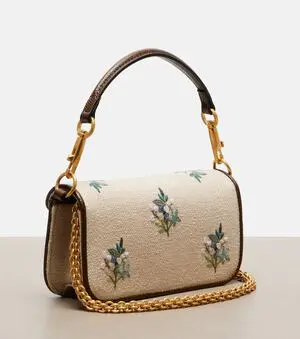Valentino Garavani Locò Small Embroidered Top-handle Bag - Beige