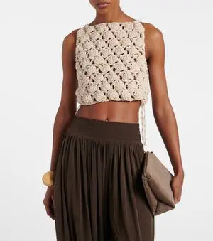 Balmain Crochet Cotton Crop Top - Beige