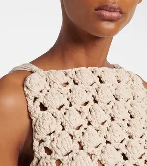 Balmain Crochet Cotton Crop Top - Beige