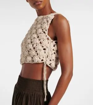 Balmain Crochet Cotton Crop Top - Beige