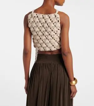 Balmain Crochet Cotton Crop Top - Beige