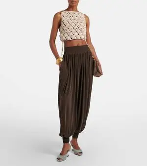 Balmain Crochet Cotton Crop Top - Beige
