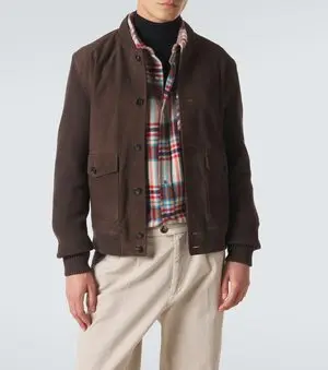 SLOWEAR Cotton-trimmed Suede Bomber Jacket