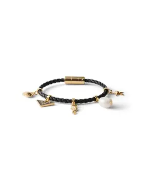 Prada Braided Nappa Leather Charm Bracelet - Black