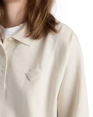 Prada Long-sleeved Piqué And Jersey Polo Shirt - Neutral