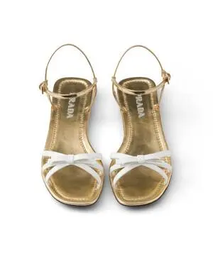 Prada Patent And Metallic Leather Flat Sandals - White