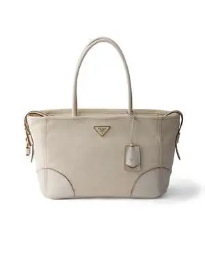 Prada Large Linen Blend And Leather Tote Bag - Neutral