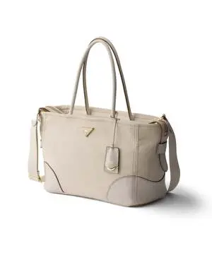 Prada Large Linen Blend And Leather Tote Bag - Neutral