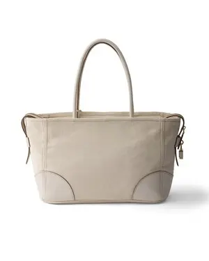 Prada Large Linen Blend And Leather Tote Bag - Neutral