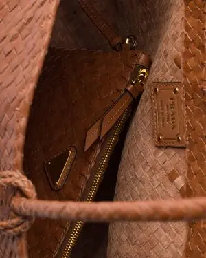 Prada Large Leather Tote Bag - Brown