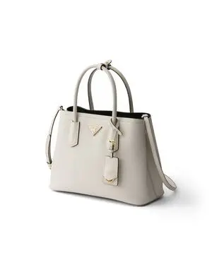 Prada Saffiano Leather Double Medium Bag - Neutral
