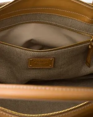 Prada Large Linen And Leather Tote Bag - Neutral