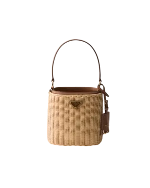 Prada Wicker And Leather Bucket Bag - Neutral