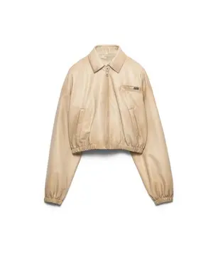 Prada Cropped Nappa Leather Jacket - Neutral